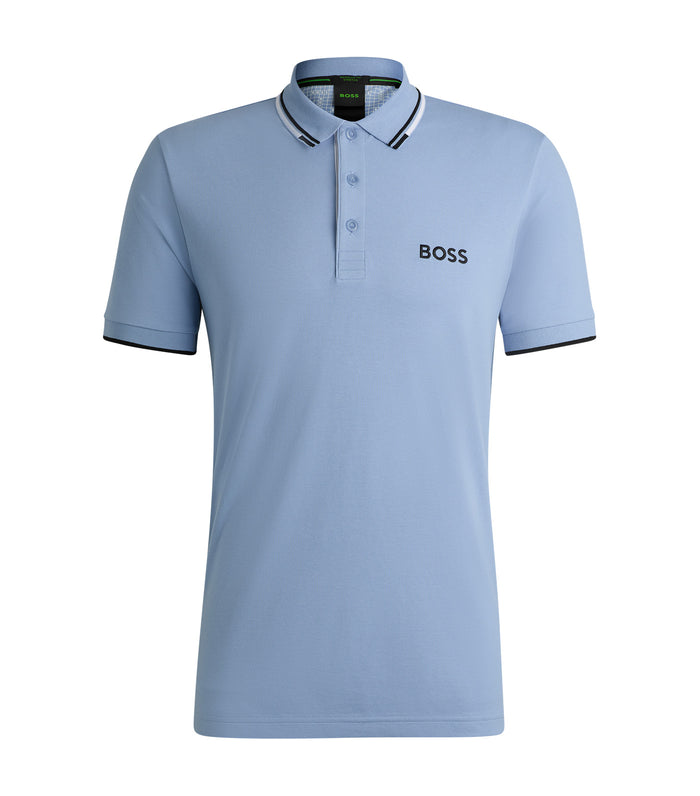 BOSS Paddy Pro Cotton-Blend Polo Shirt With Contrast Logos Open Blue | Rustan's