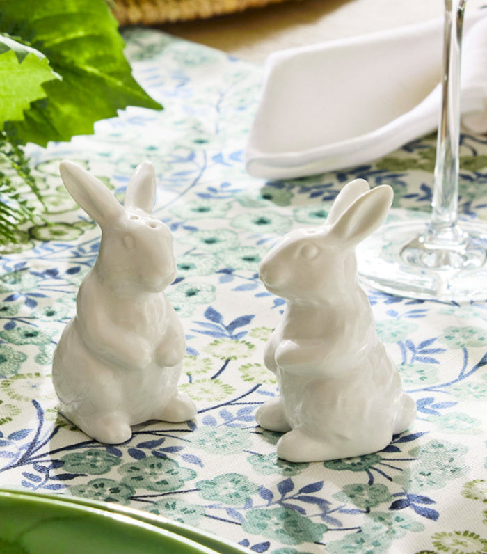 Pottery Barn Floral Bunny Stoneware Salt and Pepper Shakers White ...