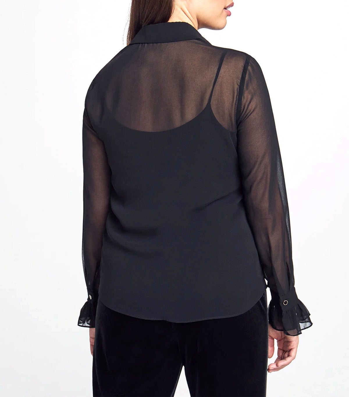 Anne Klein Long Sleeve Ruffle Button Down Blouse Anne Black | Rustan's