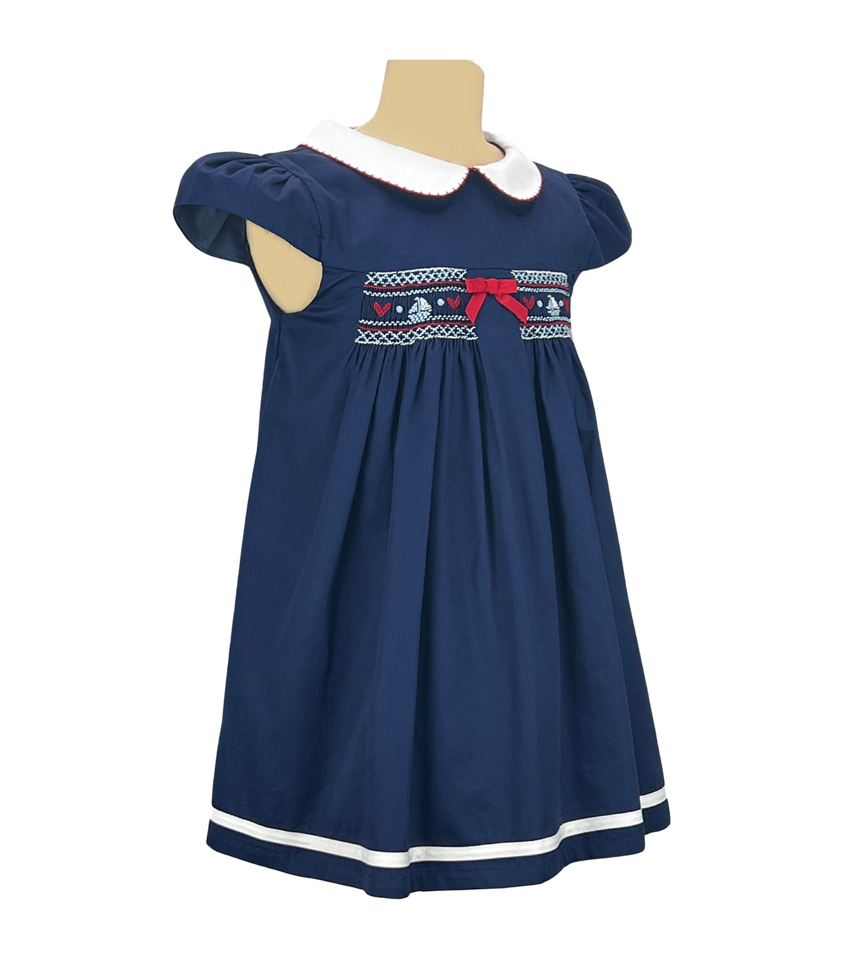 Periwinkle Inaya Girls Collared Dress Hand Smocked & Headband Navy Blue