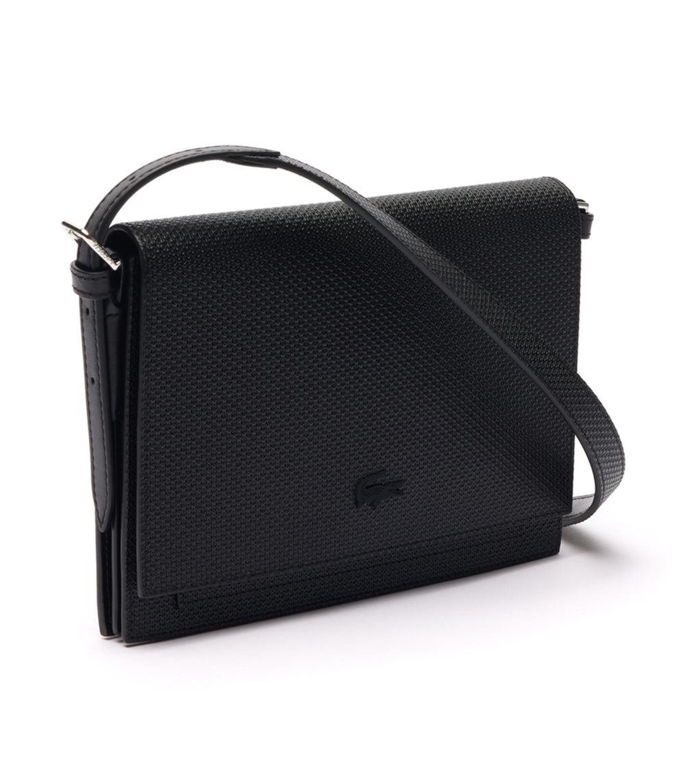 Lacoste Chantaco Smooth Leather Flap Close Shoulder Bag Noir | Rustan's