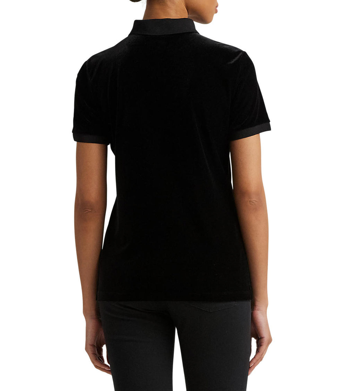 Lauren Ralph Lauren Women's Bullion Stretch Velvet Polo Shirt Black ...