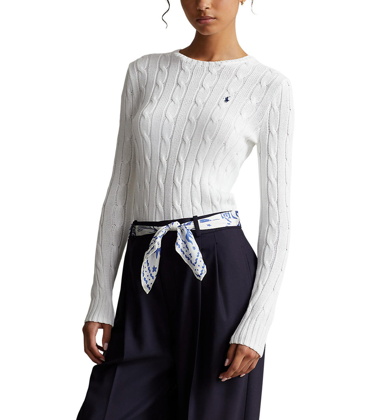 Polo Ralph Lauren Women's Cable-Knit Cotton Crewneck Sweater White ...