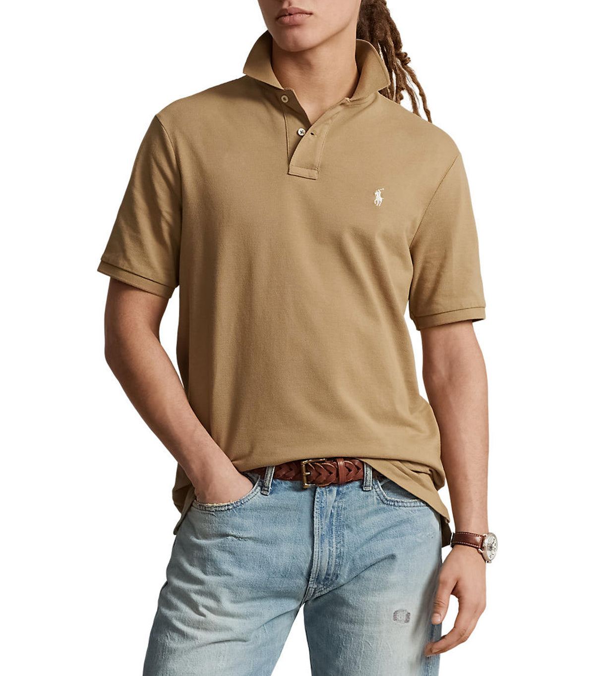 Polo Ralph Lauren Men's Custom Slim Fit Mesh Polo Shirt Cafe Tan | Rustan's