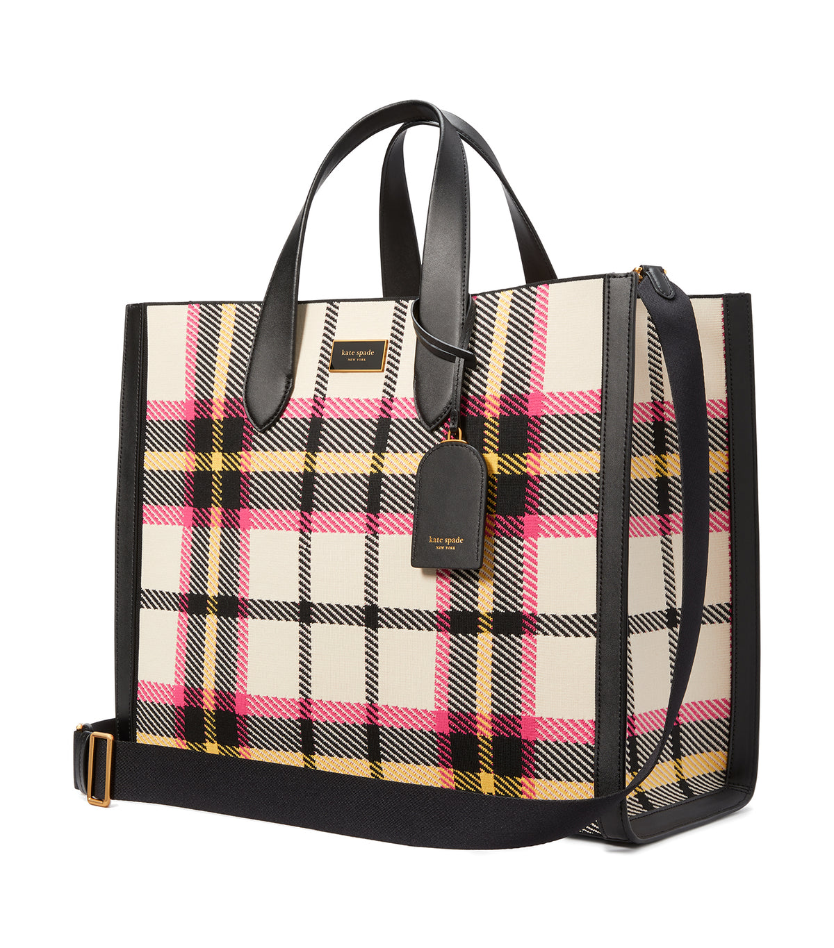 Kate Spade New York Manhattan Museum Plaid Jacquard Large Tote Black ...