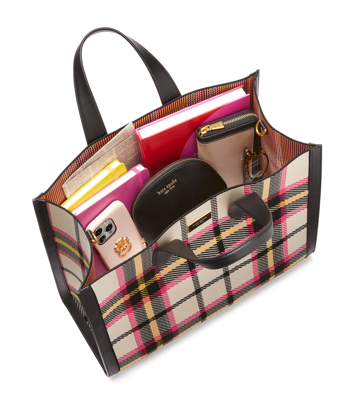Kate Spade New York Manhattan Museum Plaid Jacquard Large Tote Black ...