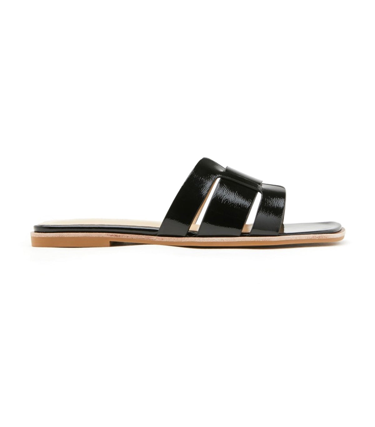 PAZZION Elmira Interlocked Cage Leather Slides Black | Rustan's