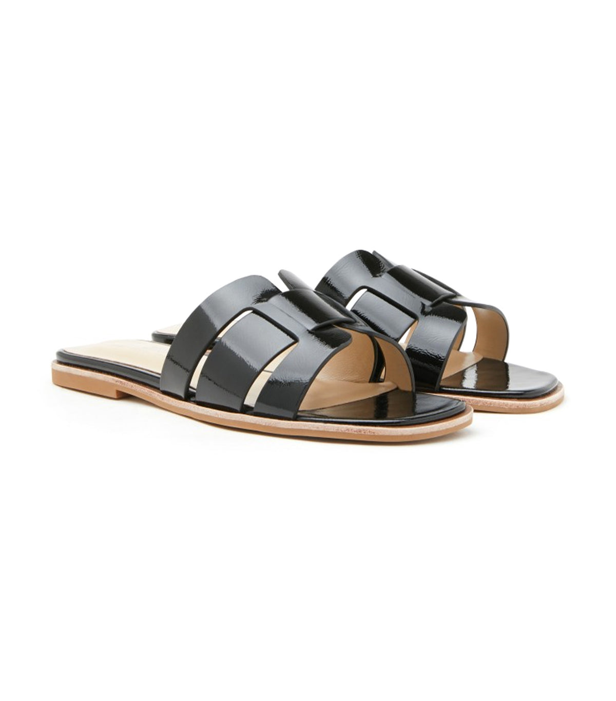 PAZZION Elmira Interlocked Cage Leather Slides Black | Rustan's